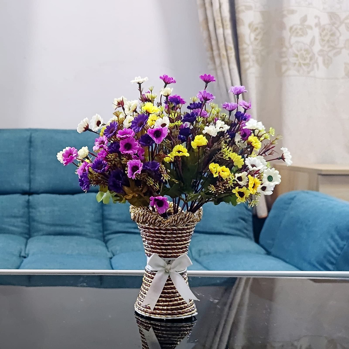 skycats Artificial Flowers, Artificial Daisy Silk Flowers, Flowers for Home Kitchen Garden Patio Window Box Office Table Centerpieces Indoor Outdoor Decor (4 Bundles Purple, excluding vases)