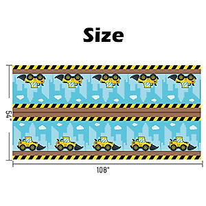 WERNNSAI Dump Truck Table Covers - 2 PCS 108''x 54'' Construction Table Cloth Disposable Plastic Tablecloth Truck Party Supplies for Kids Boys Birthday Construction Party Decorations