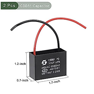 YOKIVE 2Pcs Ceiling Fan Capacitor CBB61, Metallized Polypropylene Film Capacitor Great for Fans Pumps Motors Running (3.5uF 450V AC 2 Wires 50/60Hz)