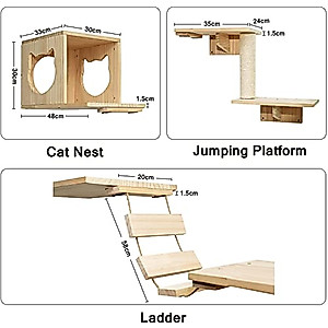 Cat Wall Shelves, Cat Shelves and Perches for Wall, Cat Wall Furniture Set 5 PCS Cat Wall Mounted with 1 Cat Condos House, 2 Cat Wall Shelves, 1 Cat Sisal Scratching Post, 1 Ladder