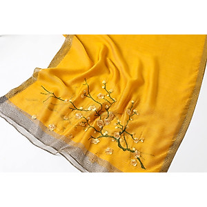 WINCESS YU Women Mulberry Silk Scarf Long & Large Embroidered Floral Pattern Shawl and Wraps Neckerchief for Hair & Neck