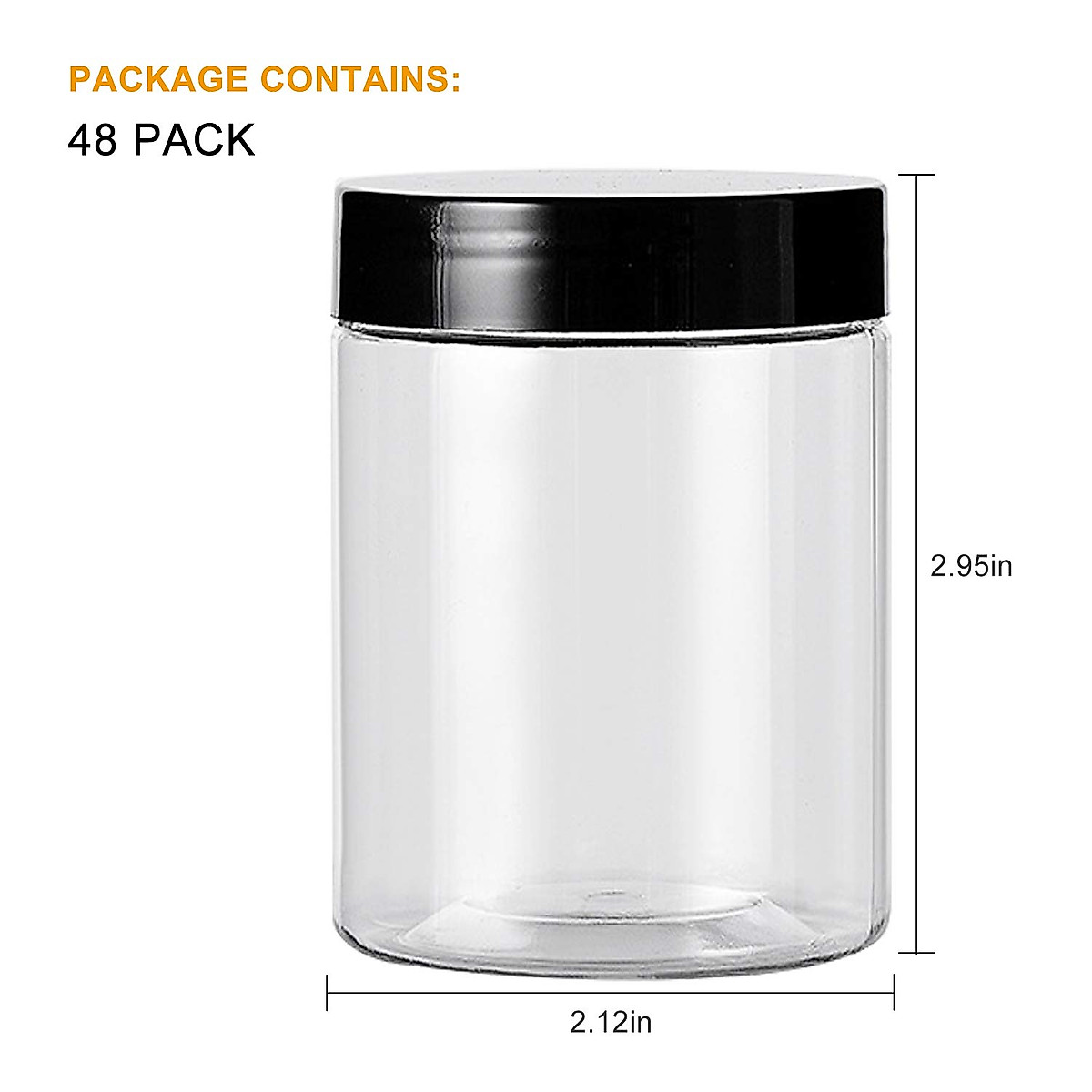 4 oz Durable Plastic Jars, Accguan Clear Container for Food Storage, Airtight Plastic Jars Ideal For Dry Food, Spices and Bird Feed Storage, 48 PACK