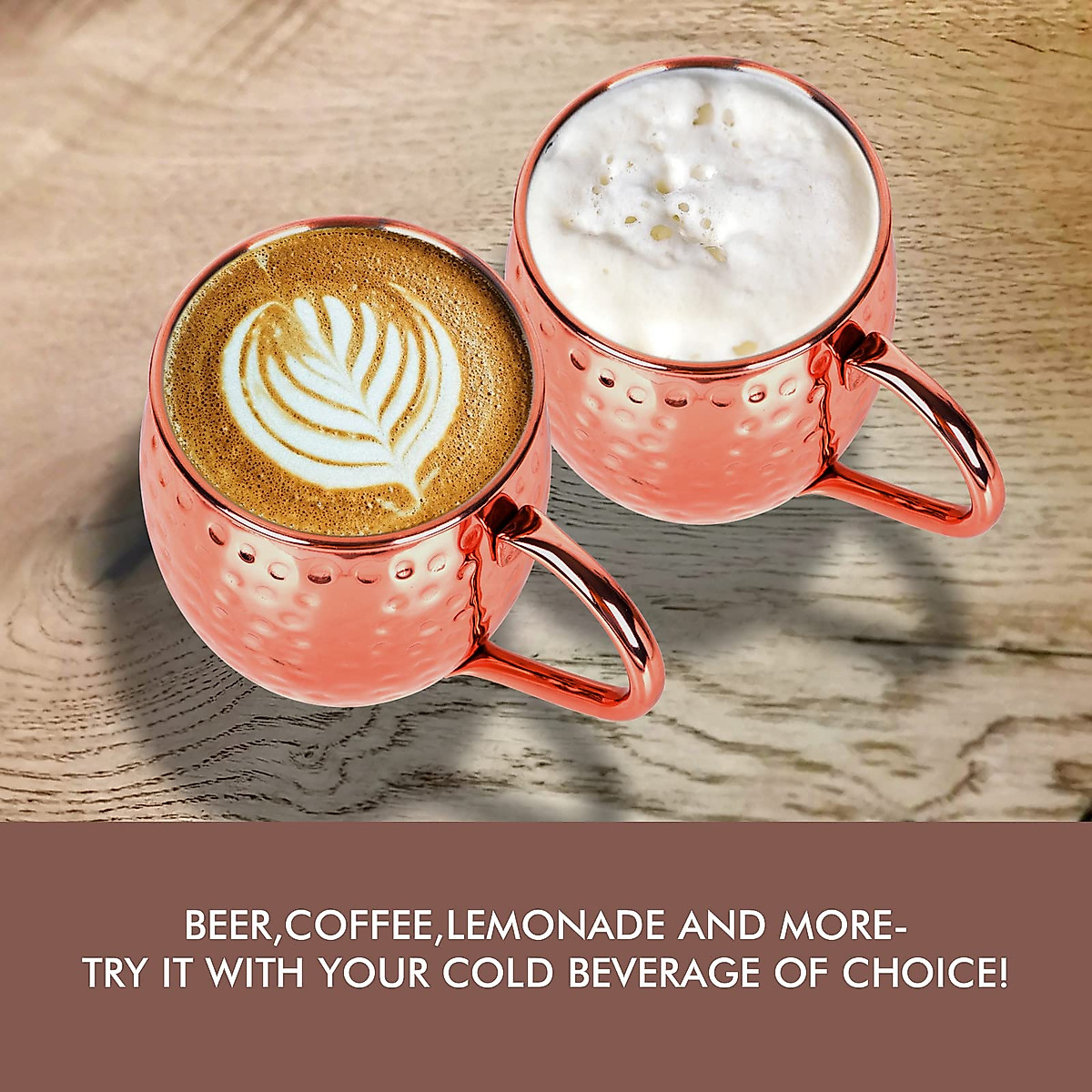 Crownyard Moscow Mule Copper Mugs Set of 4 (16oz) | Solid 100% Copper Cups Set w/ 4 Straws,1 Shot Glass, 1 Spoon, Tarnish-Resistant,Wedding Gift & Anniversity Gift for couples