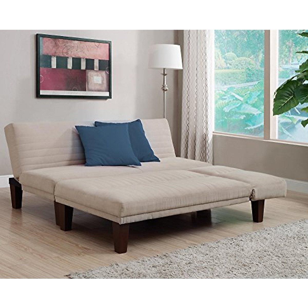 DHP Dillan 69 Inch Futon Sofa Bed, Modern Armless Upholstered Couch Sleeper with Tufted Back and Seat, Full, Tan