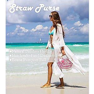 GOGREENWOVEN Straw Bag - Straw Purse for Women - Summer Woven Beach Tote Bag - Handmade Bamboo Handle Handbag