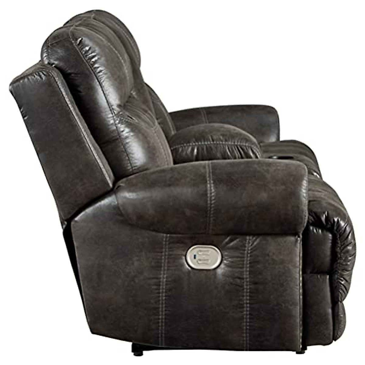 Signature Design by Ashley Grearview Power Reclining Loveseat with Console & Adjustable Headrest, Dark Gray