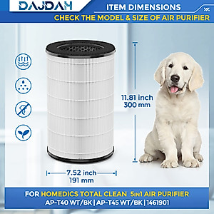 AP-T45 AP-T40FL Replacement Filter Compatible with Homedics Air Purifier Filter Replacement 1461901 for Homedics Total Clean 5 in 1 Air Purifier AP-T40 AP-T45WT AP-T40WT AP-T45-BK AP-T45-WT, 3-Pack