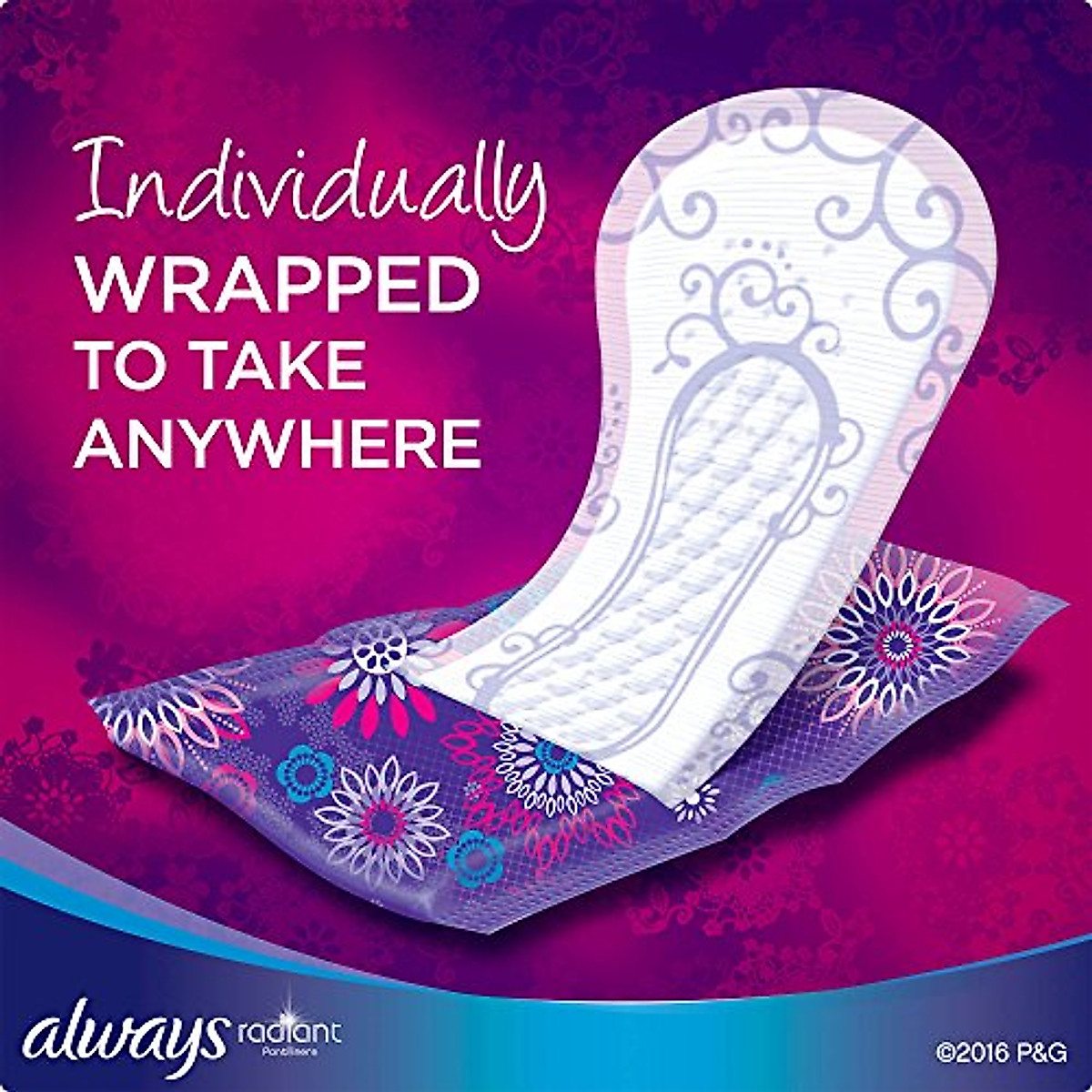 Always Radiant Pantyliners, Regular, Unscented, 48 Count, 2 Pack. (Includes 96 Pantiliners Total.)