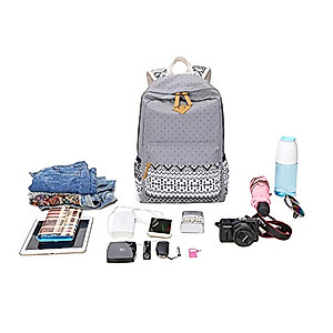 Sugaroom Backpack for Girls, School Backpack Canvas Dot Backpack Bookbags Teen Girls Backpacks Set