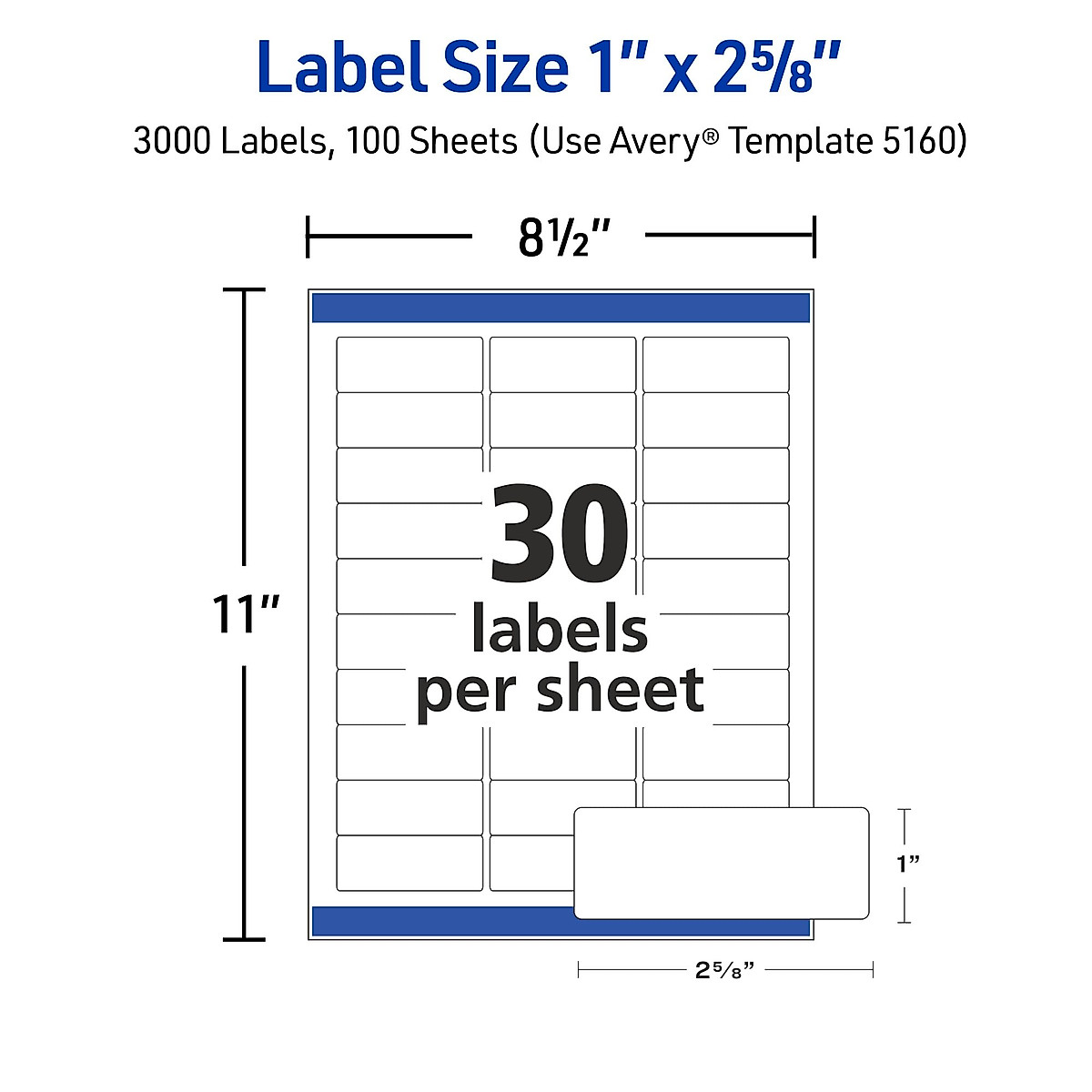 Avery 5160 Easy Peel Address Labels , White, 1 x 2-5/8 Inch, 3,000 Count (Pack of 1)