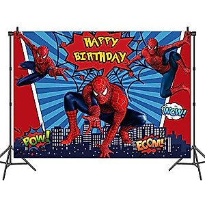 Spiderman Photography Backdrops Superhero City Theme Photo Background Kids Happy Birthday Spiderman Decoration Cake Table Banner 5x3ft