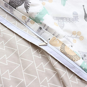 Emenpy 100% Cotton Crib Bedding Set for Baby Boys Girls,3 Pcs Baby Bed Linen Include Duvet Cover,Fitted Sheet,Pillowcase,Nursery Decoration,No Filler(Khaki)