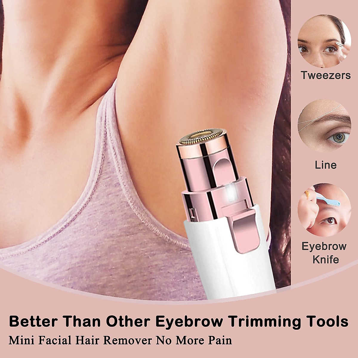 Facial Hair Remover for Women, Eyebrow Trimmer Nose Hair Razor 2-in-1, Mini Bikini Razor Precise Shaper, Portable Rechargeable Epilator for Lips, Body, Cheeks, Chin, Arms, Legs, Peach Fuzz (White)