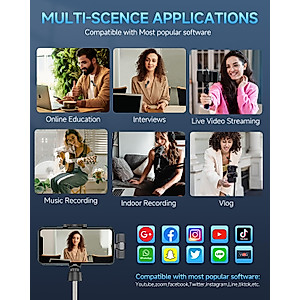 Professional Wireless Lavalier Microphone for iPhone iPad, Cordless Omnidirectional Clip Mic, Plug-Play Microphone for Interview Video Podcast Vlog YouTube