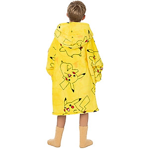 Pokemon Pikachu Vuddie Oversized Blanket Hoodie Kids Boys Girls Yellow Fleece