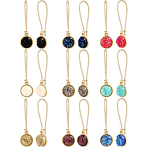 9 Pairs Faux Druzy Drop Earrings Rainbow Crystal Pendant Earrings Colorful Stainless Steel Dangle Earrings for Women