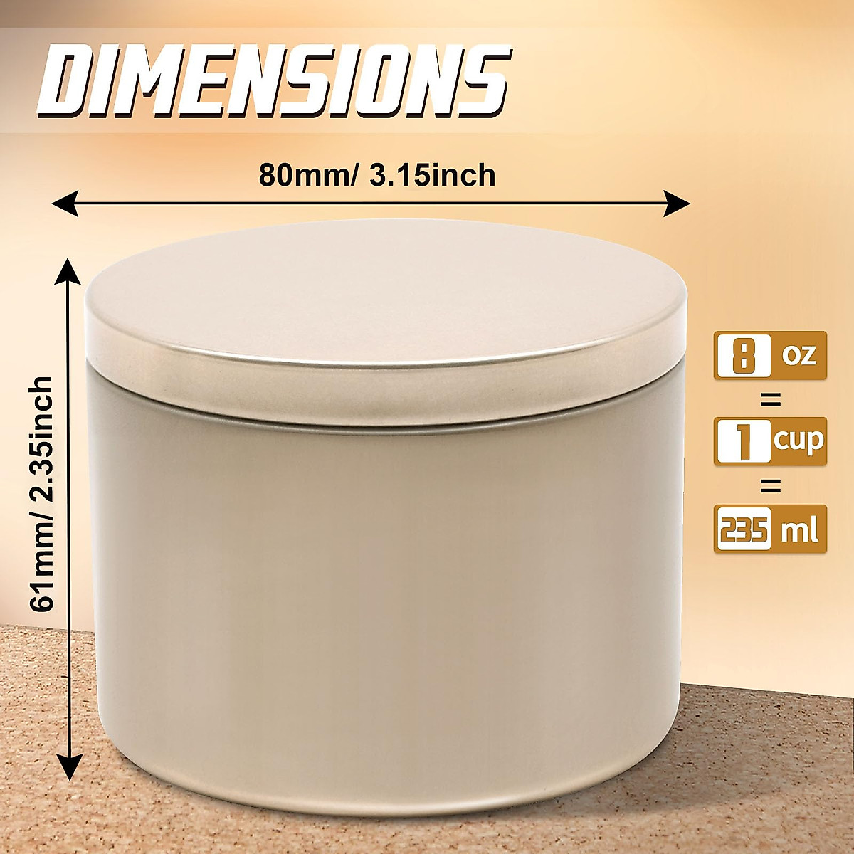 YJHSS Candle Tins 8 OZ, Set of 24 Premium Matte Full Rose Gold Candle Jars for Candle Making, 8oz Candle Tin with Lids for Candle Making, Bulk Empty Candle Containers for Small Business - Gold