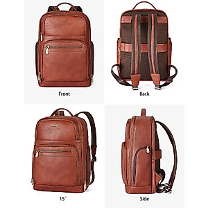 BOSTANTEN Leather Backpacks College 15.6” Laptop Travel Computer Shoulder Backpack For Men Coffeebrown