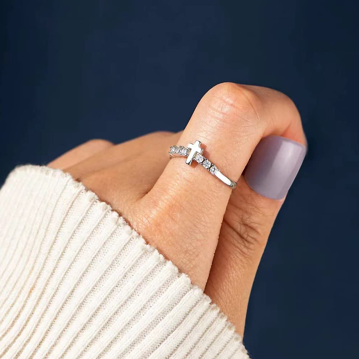 dsmrosp to My Daughter & Granddaughter Storms of Life Cross Arch Ring, S925 Sterling Silver Cubic Zirconia Rings, Eternity Cross Ring for Women Gift (1PCS,7)