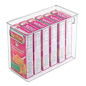 mDesign Plastic Tall Food Storage Organization Container Bin with Handles for Kitchen, Pantry, Cabinet, Fridge/Freezer, Countertop - Organizer for Snacks/Appliances, Ligne Collection, 4 Pack, Clear