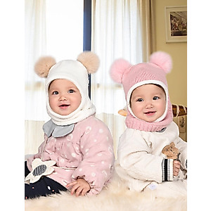 Camptrace Baby Toddler Winter Hat Scarf Set Pom Girls Boys Kids with Fleece Lined Beanie Snow Hat Hood