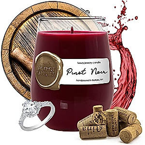 Jackpot Candles Pinot Noir Wine Glass Candle with Ring Inside (Surprise Jewelry Valued at 15 to 5,000 Dollars) Ring Size 7