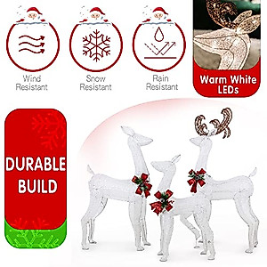 Shintenchi 3-Piece LED Lighted Christmas Deer Outdoor Yard Decorations, 3D Super Large Christmas Reindeer Decor, Outdoor Lighted Holiday Deer with 360 LED Displays for Front Yards Garden Lawn Patio