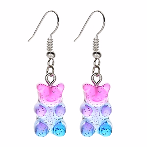 Lovely Gummy Bear Dangle Earrings Set Adorable Mini Bear Animal Pendant Drop Earrings for Women Girls Jewelry Gift-purple-blue