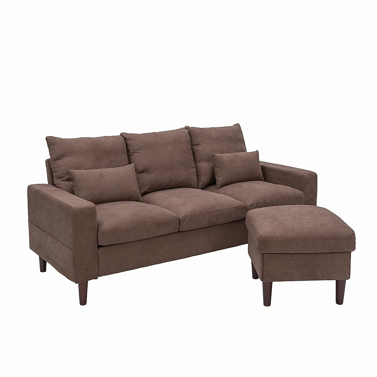 Panana Convertible Sectional Sofa Couch Modern L-Shaped Couch 3 Seat Fabric Sofa for Small Space (Brown)