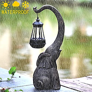 15 inch Outdoor Sculpture Figurine Statue Elephant Decor with Solar Powered LED Lights, Garden Statues for Garden Patio Home Yard Décor Good Luck Elephant for Women, Mom Gifts Housewarming Gift