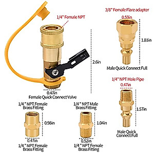 Propane Quick Connect Fittings, 7pcs/14pcs 1/4" RV Propane Quick Connect Fittings Adapter with 3/8" Flare x 1/4" NPT Male Pipe Half-Union Fitting 1/4" Male NPT 1/4" Female NPT