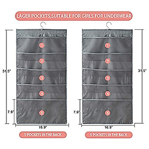 Enlarged Closet Hanging Bra Organizer with Rotating Metal Hanger, Extra-Large Dual Sided Wall Shelf Wardrobe Mesh Pockets Hanging Storage Bag for Bra Socks Underwear Underpants