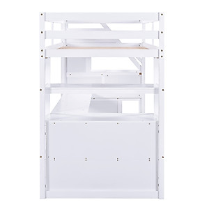 Harper & Bright Designs Twin Size Loft Bed with Desk and Storage Stairs, Wood Loft Bed Twin with Shelves & Storage Drawers,Twin Loft Bed with Desk Underneath for Kids Teens Boys Girls (Twin, White)
