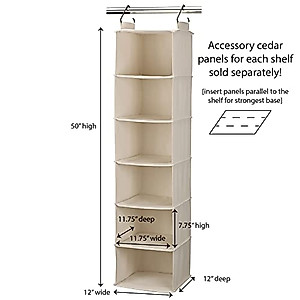 Household Essentials Cedarline 6-Shelf Hanging Closet Organizer, Heavy-Duty Cotton Canvas, Breathable, Versatile, Compact, Perfect for Rod or Wire Closets, Natural