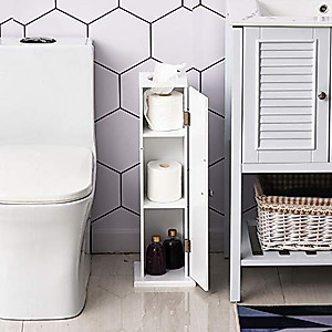 HOMCOM Toilet Paper Cabinet, Small Bathroom Corner Floor Cabinet with Doors and Shelves, Thin Storage Bathroom Organizer for Paper Shampoo, White