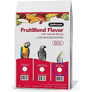 ZuPreem FruitBlend Flavor Pellets Bird Food for Medium Birds, 35 LB Bag - Powerful Pellets Made in USA, Naturally Flavored for Cockatiels, Quakers, Lovebirds, Small Conures