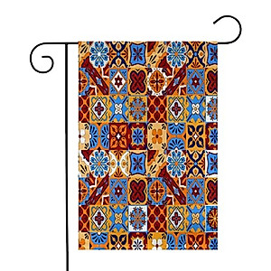 Double-sided garden flag Mexican Talavera Ceramic Tile Pattern Outdoor Flag Garden Flag Yard Outdoor Decoration （12×18in）.