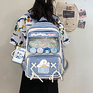 coxqermo Cartoon Teenage Girls Backpack with Cute Pins Accessories, Ita Bag Middle School Backpack Students Bookbag 21L Casual Daypack
