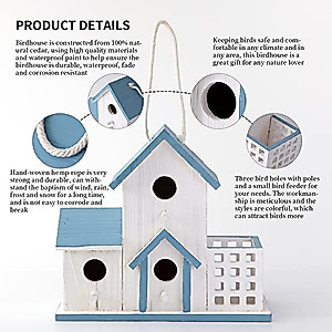 HHWODB Birdhouse Premium Bluebird Houses for Outside Attract Beautiful Birds to Your Garden and Yard Durable Outdoor Birdhouses 3 Hole Bird Houses for Outside Hanging