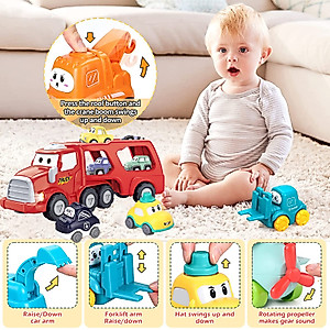 SQZUWIT Toddler Toys Car for 1 2 3+ Year Old Boys - 11 in 1 Music and Lighting Carrier Trucks - Age Kids 4-6 Toys 12-18 Months Christmas Party Birthday Baby Gift Toddler Toys Age 1-2