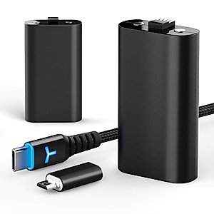 2 Pack Rechargeable Controller Battery Pack for Xbox Series X|S and Xbox One with 10FT USB C Charging Cable and Micro USB Adapter 6amLifestyle Battery Pack Xbox Play and Charge Kit, XBOX-SB03
