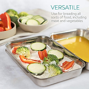 Navaris Breading Trays Set - 3 Stainless Steel Pans for Preparing Bread Crumb Dishes, Panko, Schnitzel, Breadcrumb Coating Fish and Marinating Meat