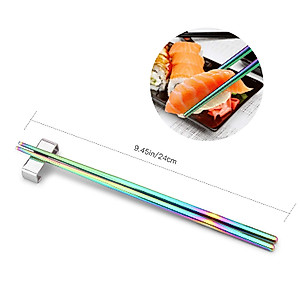 SHARECOOK Chopsticks set , 18/10 Stainless Steel Metal Chopsticks , 9.45 Inches Reusable Chopsticks for Dinner , Easy to Hold (5 Pairs, Multi)