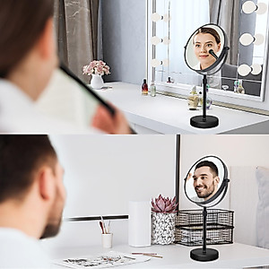 Nicesail Higher Taller Tabletop Makeup Mirror of 8 Inch, 5X Magnified Makeup Mirror Countertop Standing, Height Adjustable, Double Sided Mirror in Matte Black (8 Inch, 5X)…