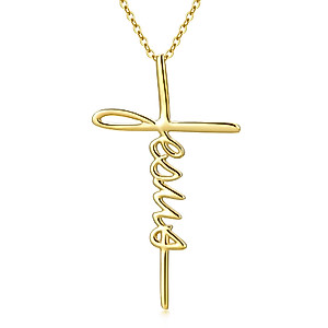 SISGEM Solid 14K Gold Jesus Cross Necklace Hope Believe Pendant Necklace Religious Jewelry for Women Anniversary Birthday Mother's Day