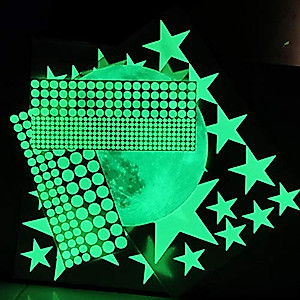 Glow in The Dark Stickers435pcs, Luminous Moon Dots Stars Wall Ceiling Decal Murals for Nursery Baby Girl Boy Kids Or Relaxing Ambience for Adults Home Bedroom Living Room Decoration (Green, 435pcs)