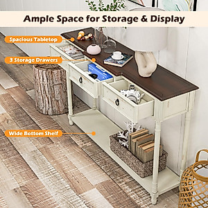 Giantex Console Table with 3 Storage Drawers - Entry Table, Rustic Farmhouse Entryway Table with Open Storage Shelf, Solid Wood Legs, Long Sofa Table for Living Room, Hallway, Narrow Console Table