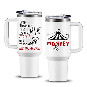 NIAXAUYT Crap Turns Out This Is My Circus Tumbler 40 oz, Funny Birthday Gifts for Mom Grandma Boss, Mother's Day Christmas Mom Gifts from Daughter Son, Those Are My Monkeys Stainless Steel Coffee Cup