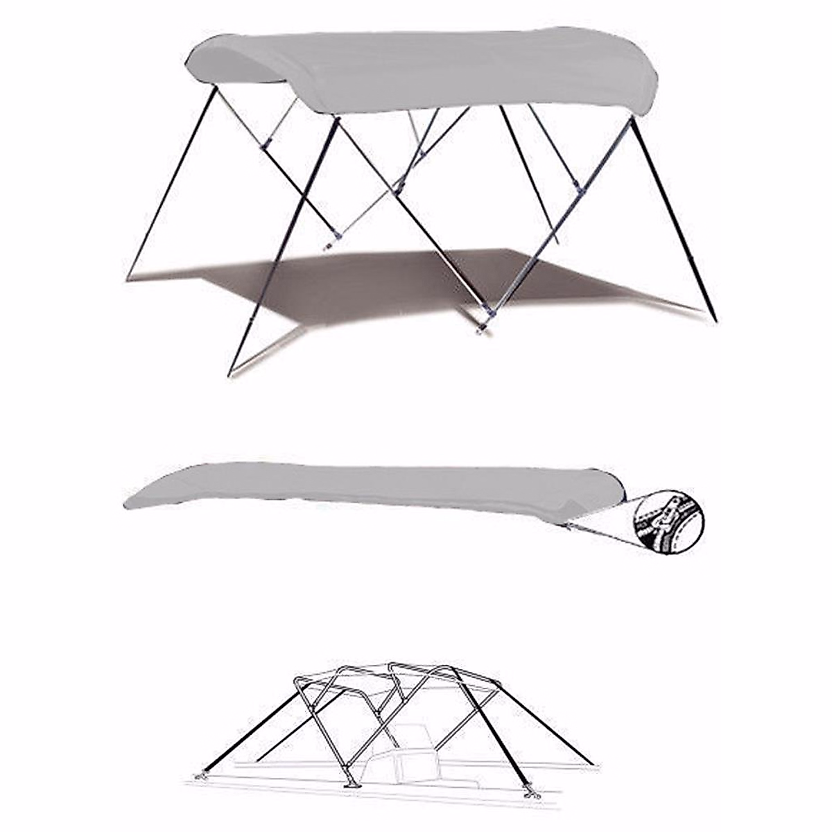 STOPBYUS 7.6 oz Gray 4 Bow Round Tube Boat Bimini TOP Sunshade Compatible for NEPTOON Neptune 19 TT 2006