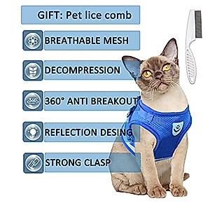 LABOTA Cat Harness and Leash Set for Walking, Escape Proof Soft Adjustable Vest Harnesses with Reflective Strap, Comfort Fit for Pet Kitten Puppy Rabbit, Blue, S(Chest: 11"-13")